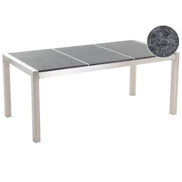 Beliani GARTENTISCH Edelstahl/Naturstein schwarz geflammt 180/90 cm Grosseto