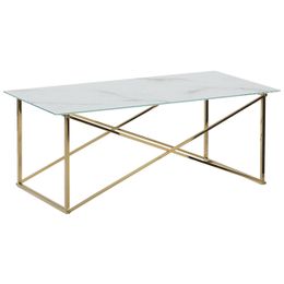 Beliani COUCHTISCH Marmor Optik wei&szlig;/gold rechteckig 100/50 cm Emporia