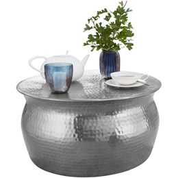 KADIMA DESIGN COUCHTISCH ENNS: Orientalisch, Hammerschlagstrukturen, Aluminium, Handgefertigt, Silber 60x60x30 cm