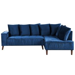 Beliani 3-SITZER-ECKSOFA Samtstoff Marineblau rechtsseitig Grena