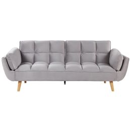 Beliani 3-SITZER-SCHLAFSOFA Samtstoff Hellgrau Asby
