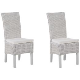 Beliani RATTANSTUHL 2er-Set Rattan Wei&szlig; Andes