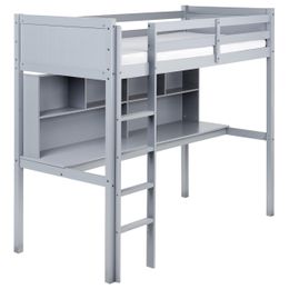 Beliani HOCHBETT MIT SCHREIBTISCH 90x200 cm Grau Foucamont