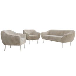 SITZGARNITUR PIRS 3+1+1 - Beige Cord - Wei&szlig;e Beine
