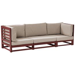 Beliani GARTENSOFA 3-Sitzer Akazienholz mahagonibraun Auflagen taupe Trani