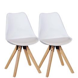 KADIMA DESIGN ESSZIMMERSTUHL 2er Set Kunstlederbezug mit Holzgestell Skandinavisch gepolstert, Wei&szlig; 49x52x87 cm