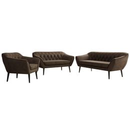 SITZGARNITUR PIRS 3+2+1 - Braun Velvet - Schwarze Beine