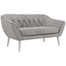 2-SITZER-SOFA PIRS - Hellgrau Velvet - Wei&szlig;e Beine