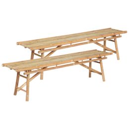 Beliani GARTENB&Auml;NKE 4-Sitzer 2er Set Heller Holzfarbton Tindari