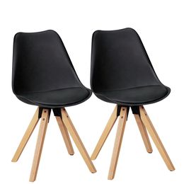 KADIMA DESIGN ESSZIMMERSTUHL 2er Set Kunstlederbezug mit Holzgestell Skandinavisch gepolstert, Schwarz 49x52x87 cm