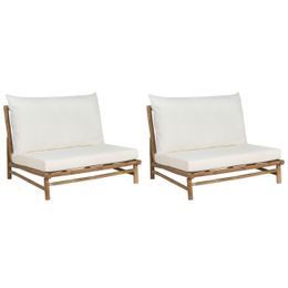 Beliani GARTENSESSEL 2er-Set Massivholz cremewei&szlig; Todi