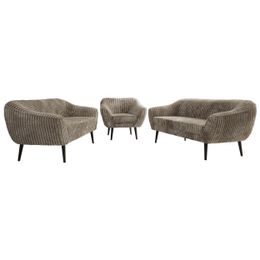 SITZGARNITUR PIRS 3+3+1 - Hellbraun Cord - Schwarze Beine
