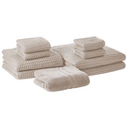 Beliani BADEHANDTUCH 9-teilig Beige Areora