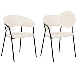 Beliani ESSZIMMERSTUHL 2er-Set Boucl&eacute; cremewei&szlig; Mariposa