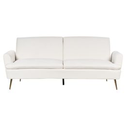 Beliani 3-SITZER-SCHLAFSOFA Samtstoff Cremewei&szlig; Vettre