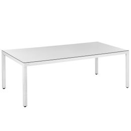 Beliani GARTENTISCH Rattan wei&szlig; Glasplatte 220/100 cm Italy