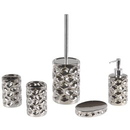 Beliani BADEZIMMER Set 5-teilig Keramik silber Tirua