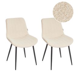 Beliani ESSZIMMERSTUHL 2er-Set Boucl&eacute; Helles Beige Dubrovnik