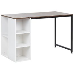 Beliani SCHREIBTISCH wei&szlig;/dunkler Holzfarbton 120/60/75 cm Dese