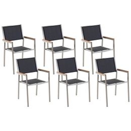 Beliani GARTENSTUHL 6er-Set schwarz Edelstahl Grosseto