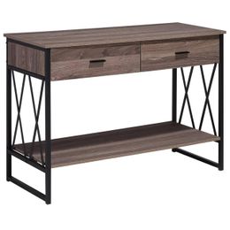 Beliani KONSOLENTISCH Holzoptik taupe 2 Schubladen Ayden