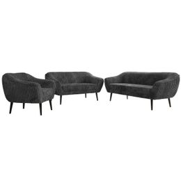 SITZGARNITUR PIRS 3+2+1 - Grau Cord - Schwarze Beine