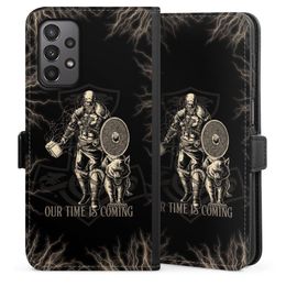 DeinDesign Galaxy A23 5G Handy Klapph&uuml;lle Handyh&uuml;lle aus Kunst Leder schwarz Flip Case Tv Show Designs Wikinger Vikings Sideflip mit Lasche