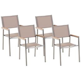 Beliani GARTENSTUHL 4er-Set beige Edelstahl Grosseto