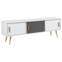 Beliani TV-M&Ouml;BEL Wei&szlig;, Grau, Hellbraun INDIANA 40/160/55 cm