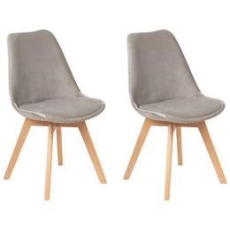 Beliani ESSZIMMERSTUHL 2er-Set Samtstoff Beige Dakota