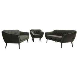 SITZGARNITUR PIRS 3+3+1 - Dunkelgrau Velvet - Schwarze Beine