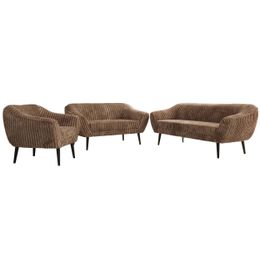 SITZGARNITUR PIRS 3+2+1 - Braun Cord - Schwarze Beine