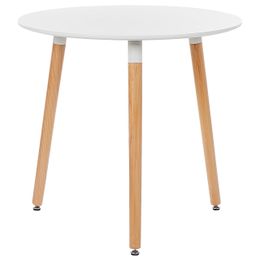Beliani ESSTISCH 80/80/76 cm Wei&szlig;, Hellbraun Rund Boma