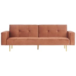 Beliani 3-SITZER-SCHLAFSOFA Samtstoff goldbraun Visnes