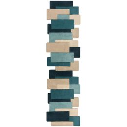 KADIMA DESIGN WOLLTEPPICH HALLEIN, geometrisch, T&uuml;rkis, 60 x 230 cm