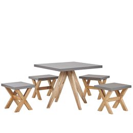 Beliani GARTENM&Ouml;BEL SET 4-Sitzer Faserzement grau 5-teilig Tisch quadratisch Olbia