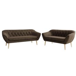 SITZGARNITUR PIRS 3+2 - Braun Velvet - Holzbeine