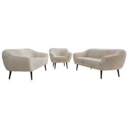 SITZGARNITUR PIRS 3+3+1 - Beige Cord - Schwarze Beine