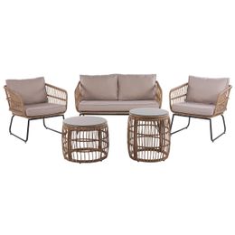 Beliani GARTENM&Ouml;BEL-SET 4-Sitzer Rattan Beige Ravello