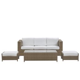 Beliani LOUNGE SET 5-Sitzer braun Auflagen wei&szlig; Belluno