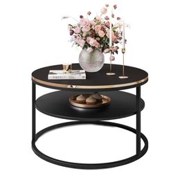 COREIL runder Couchtisch mit Ablage Schwarz / Schwarz matt