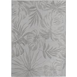 KADIMA DESIGN TEPPICH Outdoor VENTOUX in Grau, mit Tropen-Motiv, 140 x 200 cm