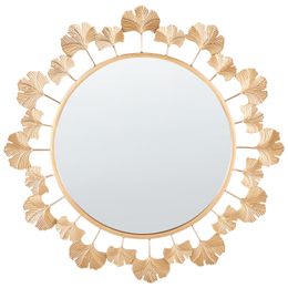 Beliani WANDSPIEGEL Metall gold rund 60 cm Ginkgo-Verziehrung Codolet