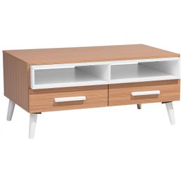 Beliani COUCHTISCH heller Holzfarbton/wei&szlig; rechteckig Alloa