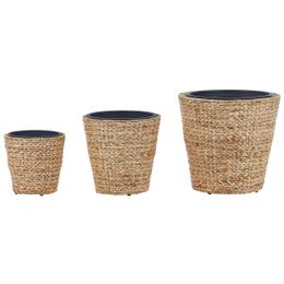 Beliani BLUMENTOPF 3er-Set Wasserhyazinthe nat&uuml;rlich rund 49-35/37-26/29-21 cm Plaka