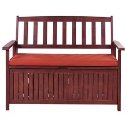 Beliani GARTENBANK Akazienholz mahagonibraun mit Stauraum Auflage terracotta 120 Sovana