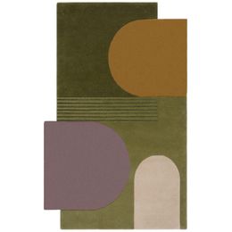 KADIMA DESIGN TEPPICH aus Wolle HALLEIN in Gr&uuml;n, geometrisch-abstrakt, 150 x 240 cm