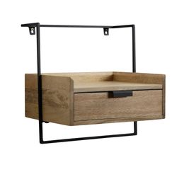 KADIMA DESIGN NACHTTISCH Mango Massivholz Wandmontage Schublade Boxspringbett, Beige 44x35x45 cm