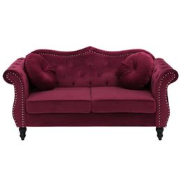 Beliani 2-SITZER-SOFA Samtstoff Dunkelrot Skien