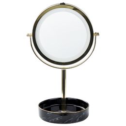 Beliani KOSMETIKSPIEGEL gold/schwarz mit LED-Beleuchtung 26 cm Savoie